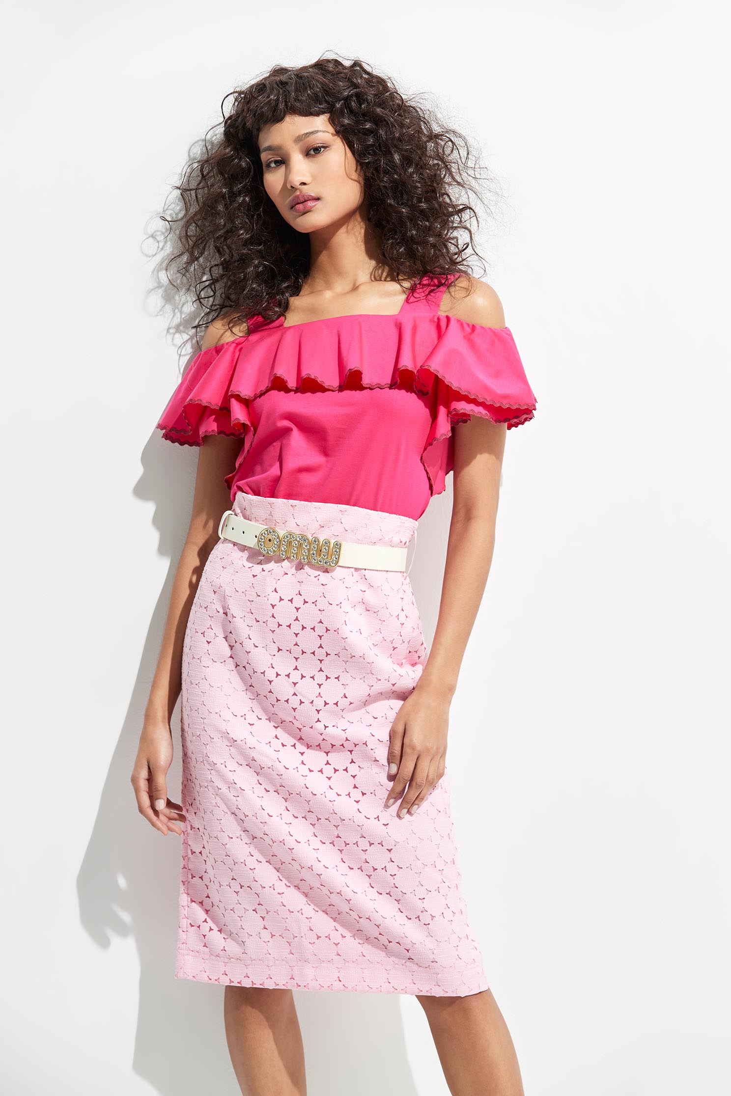 Cold Shoulder Ruffle Pink Top | iROO Online Shop | Dress Up Your Daily Look